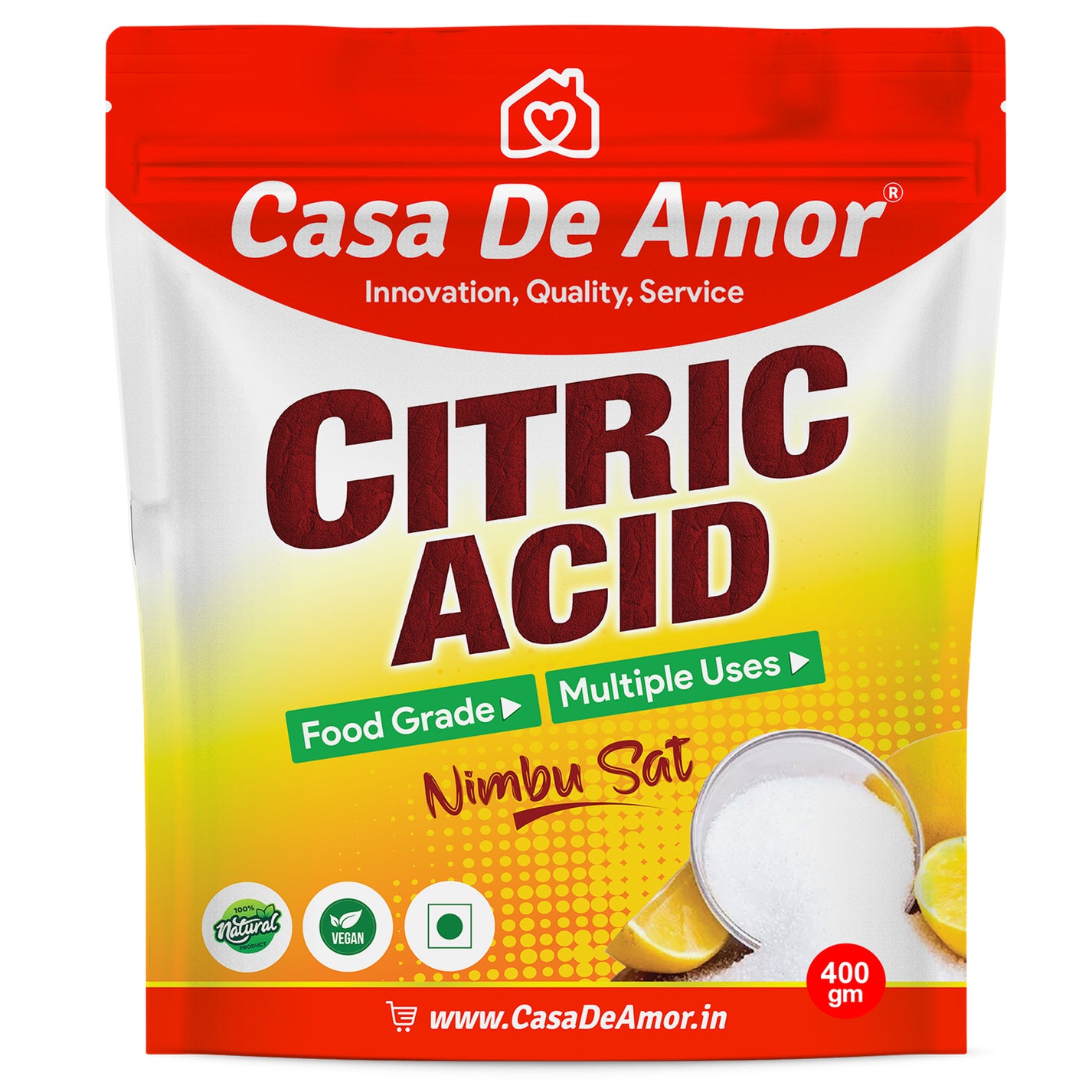 Casa De Amor Pure Citric Acid, Nimbu Sat | Food Grade, Natural Preserv