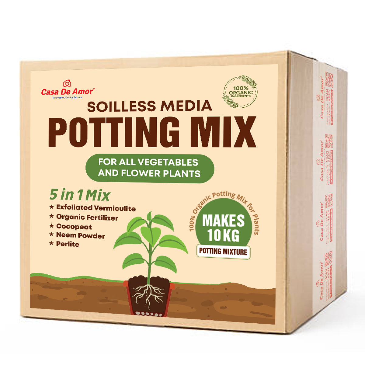 Casa De Amor 5-in-1 Potting Mix- Makes 10Kg Soil Less Mixture with Coc